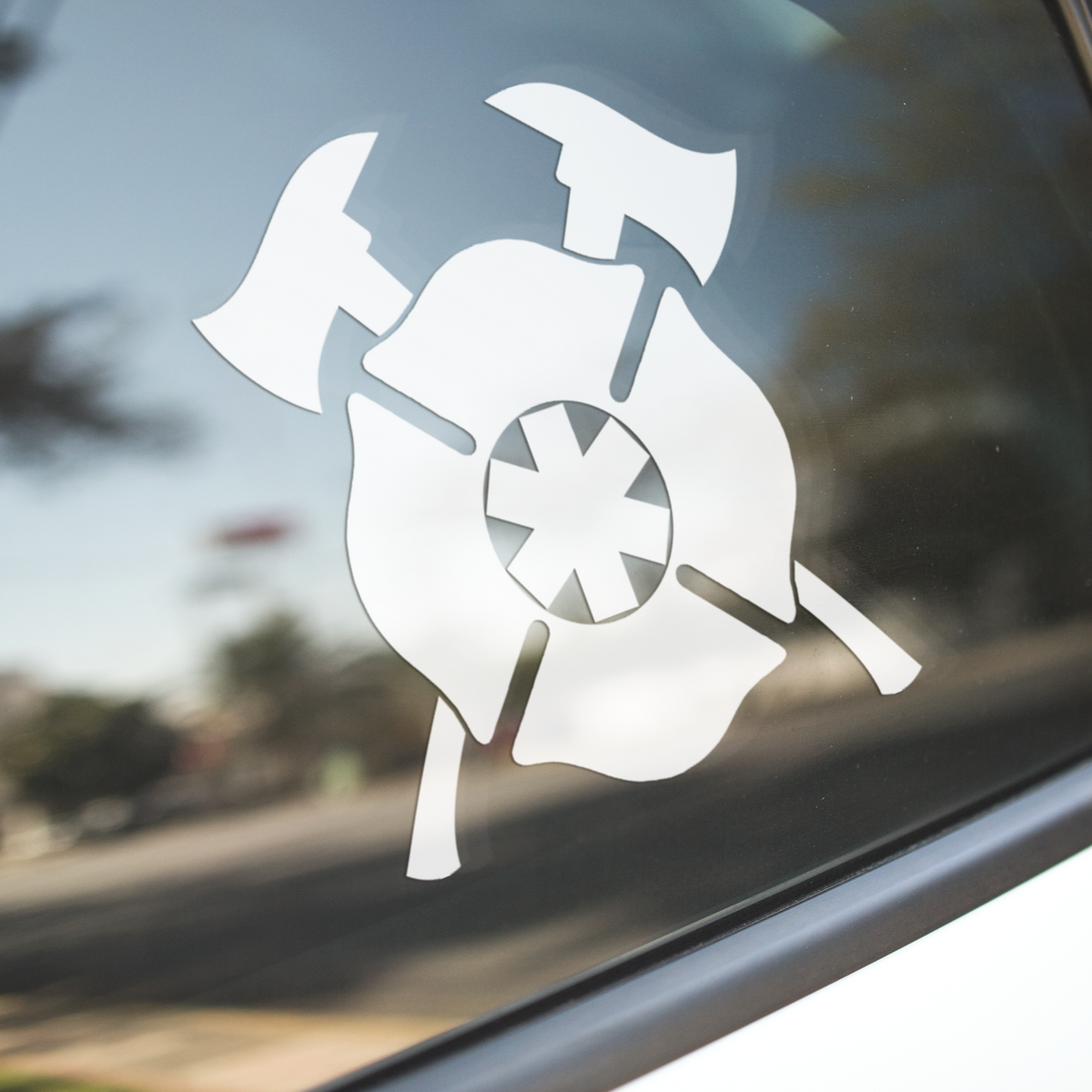 Fire Rescue Window Decal with Crossed Axes, Firefighter Cross, and Star ...
