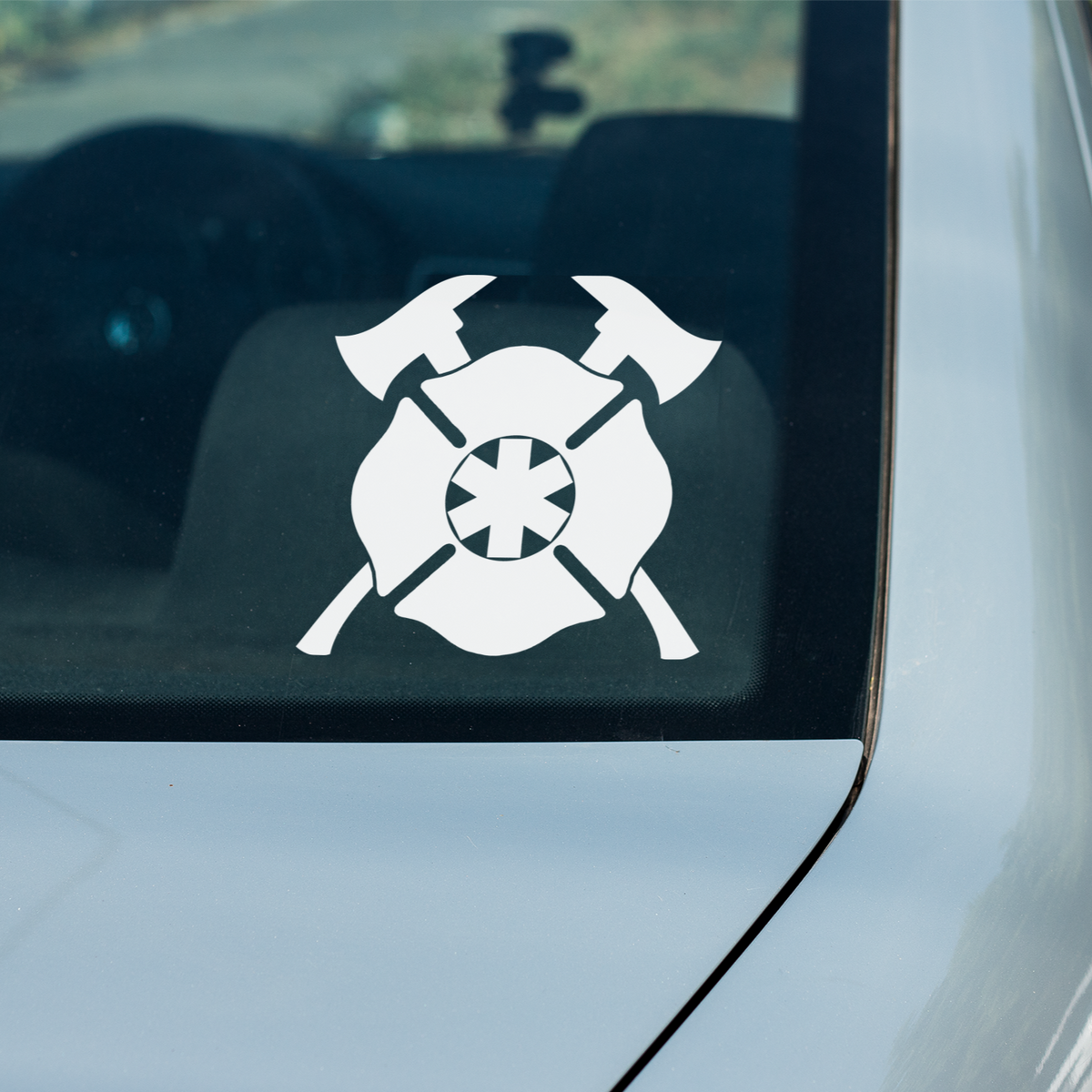 Fire Rescue Window Decal with Crossed Axes, Firefighter Cross, and Star ...