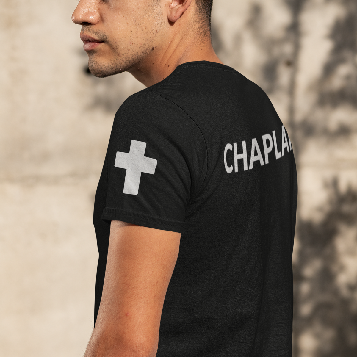 Chaplain T Shirt with Advancing US Flag and Cross on Sleeves | Cold ...